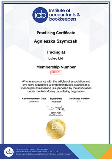 Our Bookkeeping and Accounting Certificates | Lukro Ltd