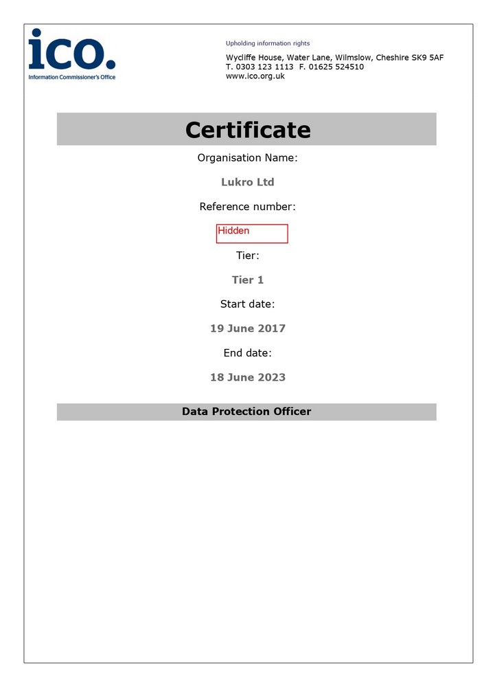Our Bookkeeping and Accounting Certificates | Lukro Ltd